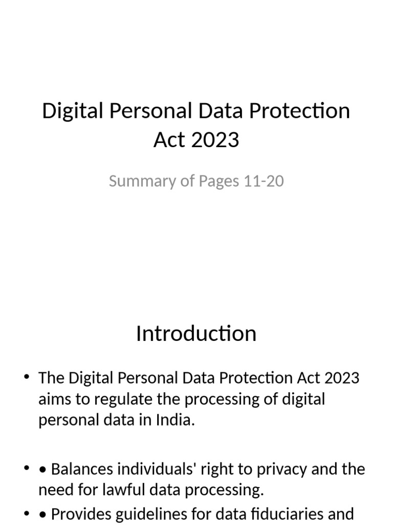 Digital Personal Data Protection Act 2023 Summary | PDF