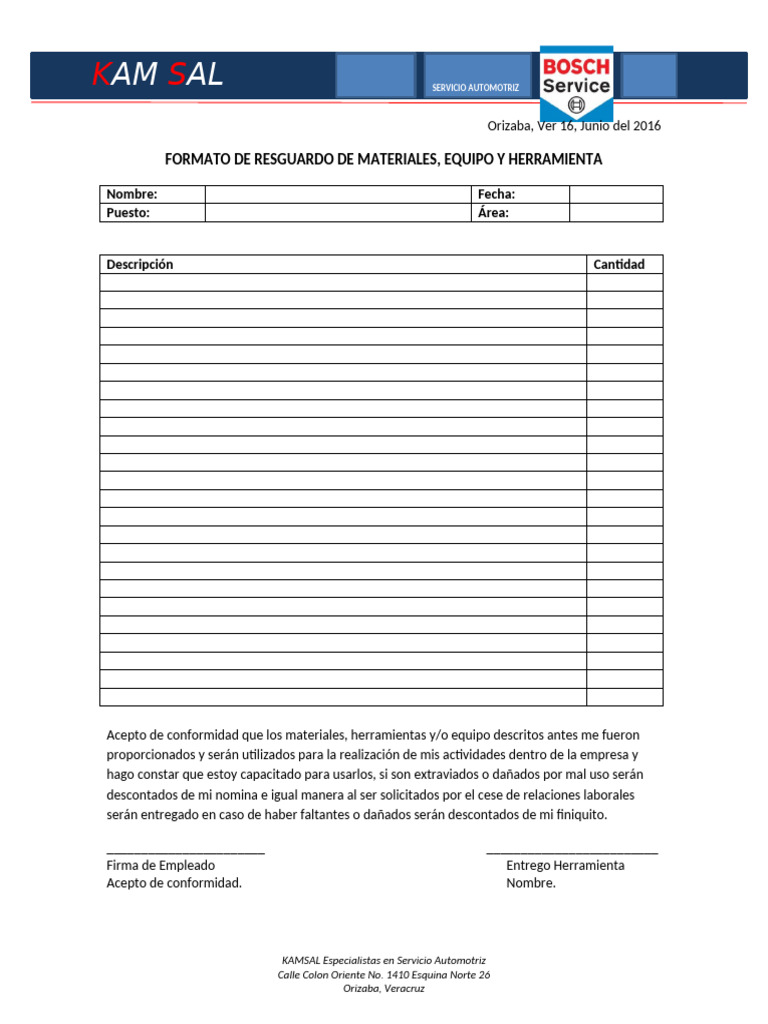 Resguardo de Herramienta | PDF