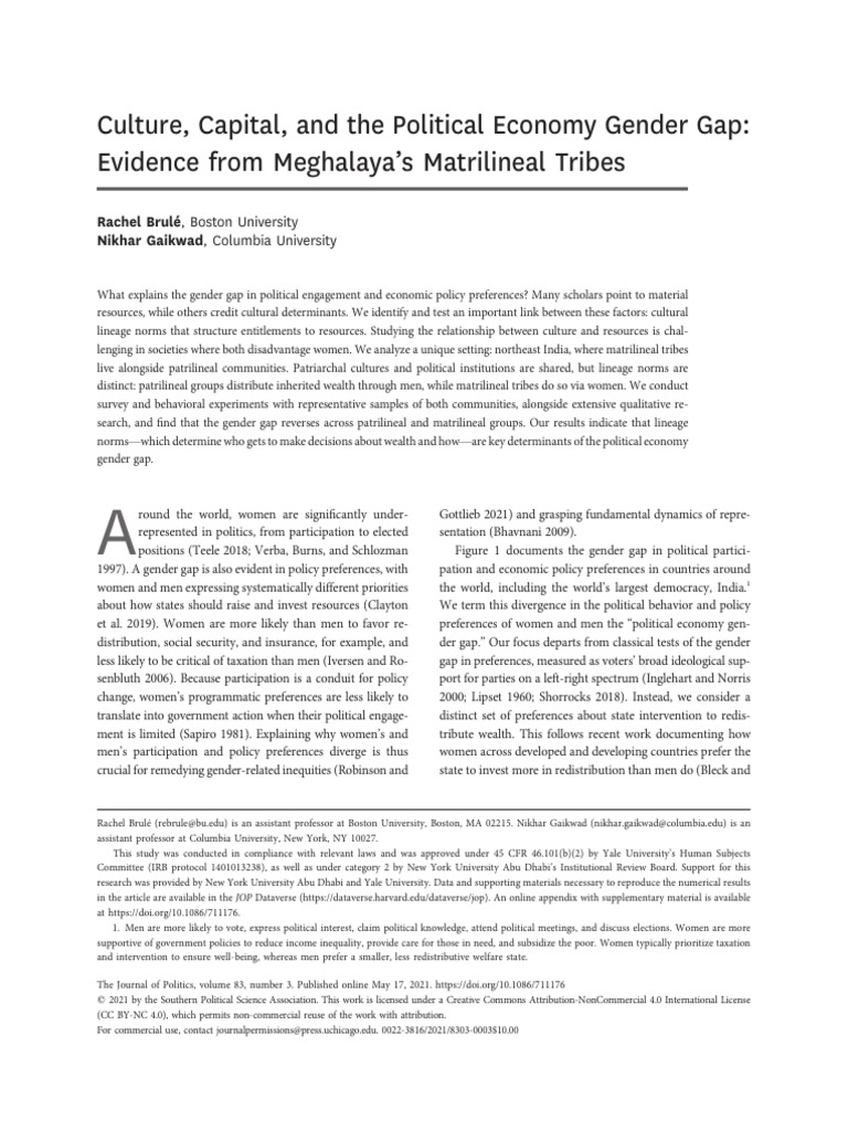 Culture, Capital, and The Political Economy Gender Gap - Evidence From ...