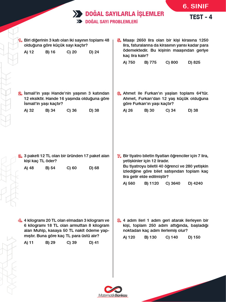 6sinif Dogal Sayi Problemleri | PDF
