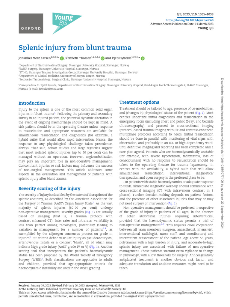 Spleen Trauma | PDF | Major Trauma | Diseases And Disorders