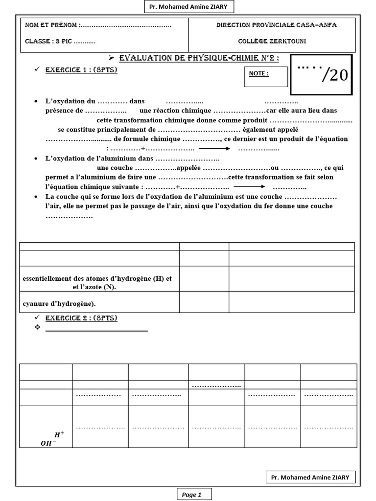 Devoir 2 Modele 3 Physique Chimie 3ac Semestre 1 | PDF | Nylon | Substances chimiques