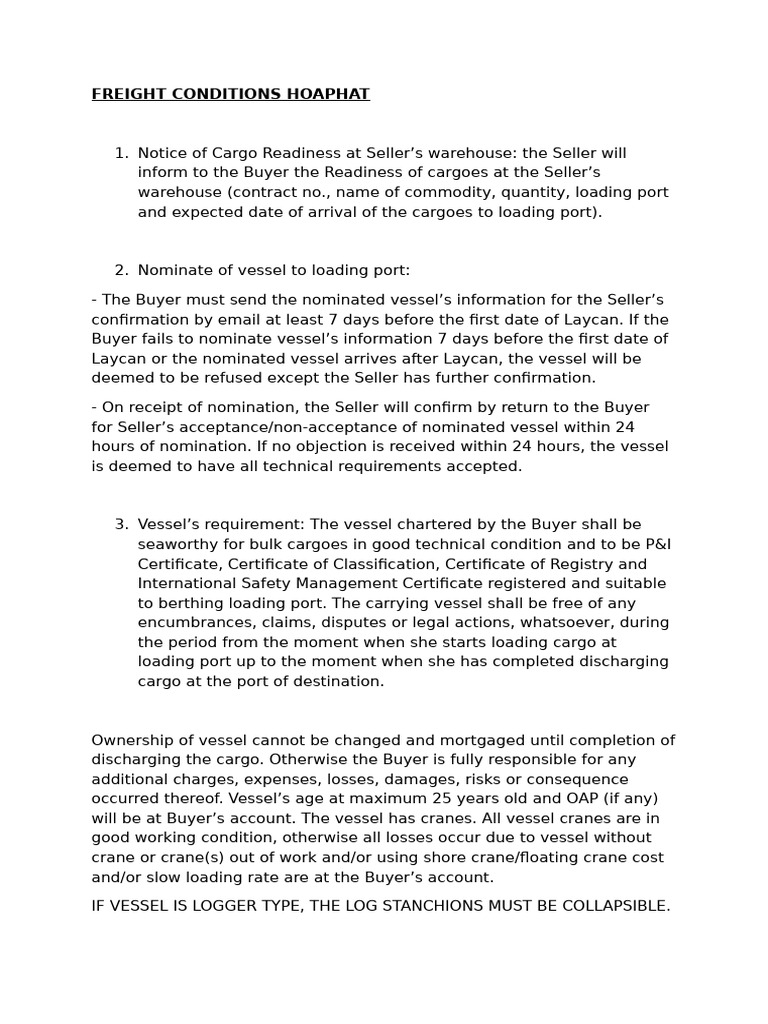 Freight Conditions for Cargo Shipment | PDF | Bill Of Lading | Cargo