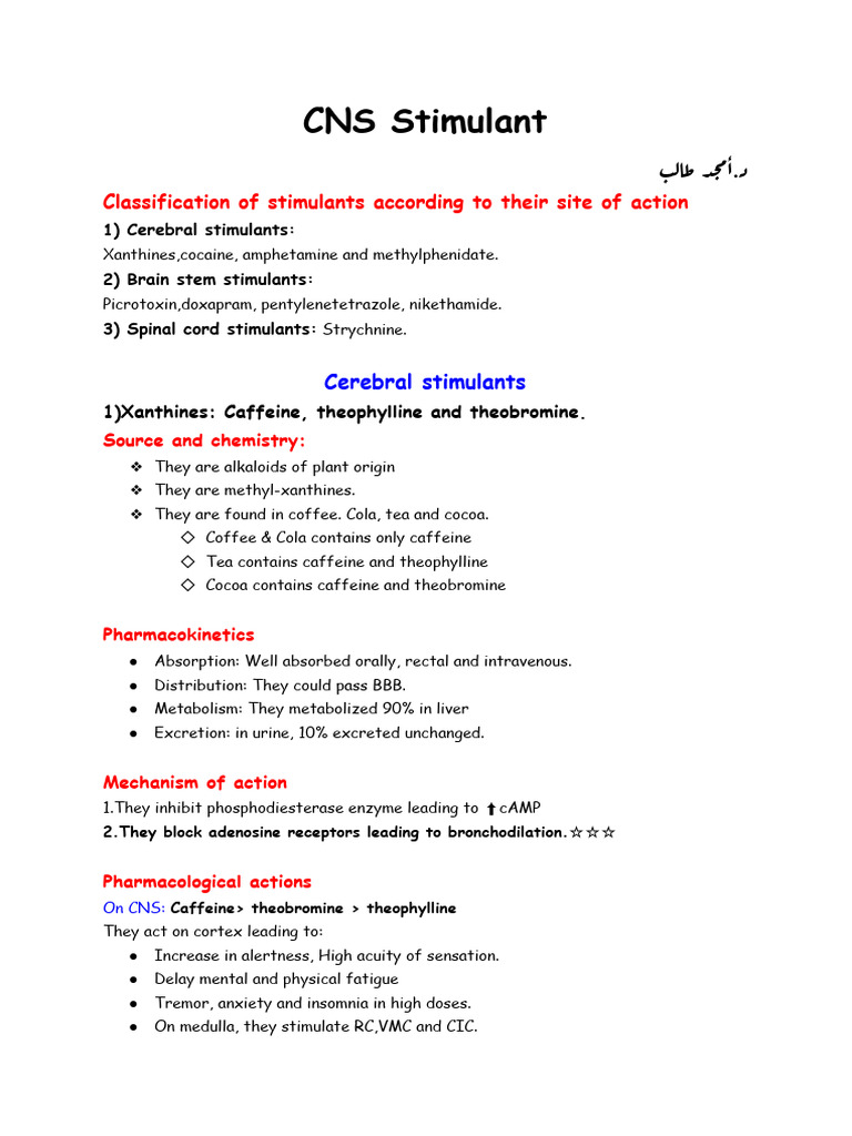 CNS Stimulant& Drug Abuse (DR - Amjed) | PDF | Stimulant | Caffeine