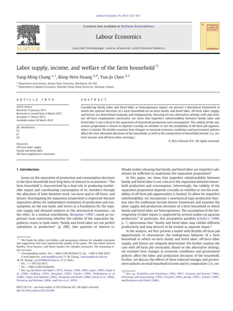 Farm Household Labor Supply and Income | PDF | Labour Economics | Economics