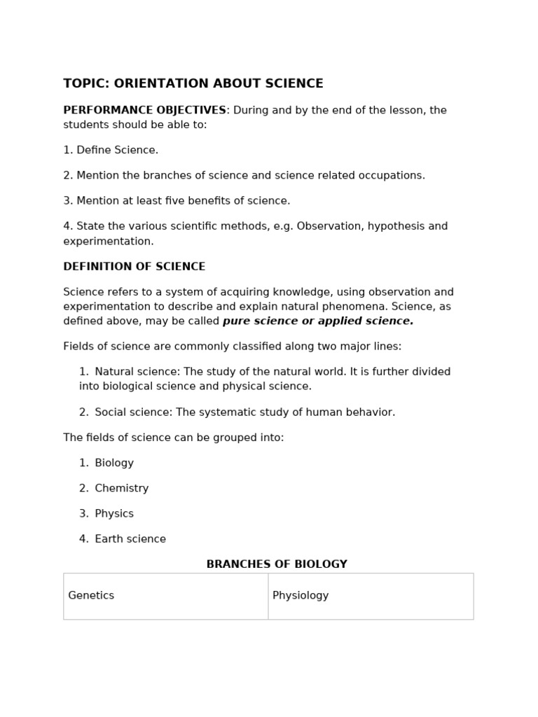 Week 1 Basic Sci Lesson Note | PDF | Science | Physics