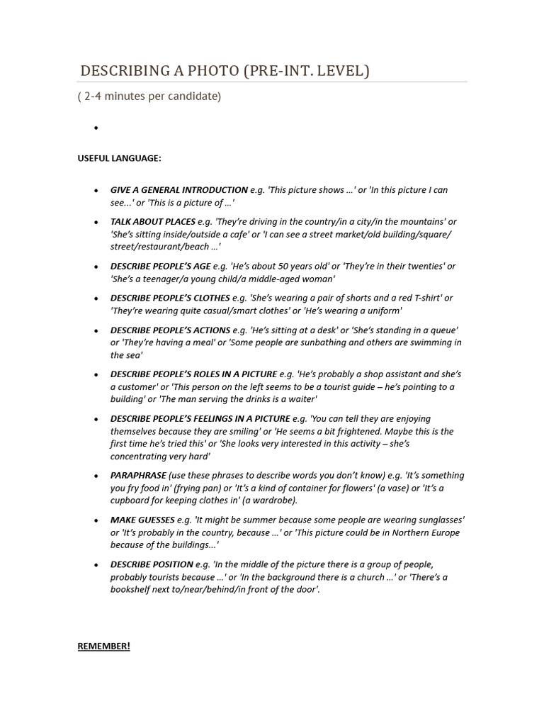 Describing A Photo | PDF | Language Arts & Discipline