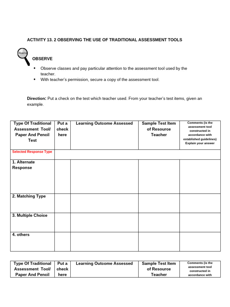 Observing Traditional Assessment Tools | PDF | Career & Growth