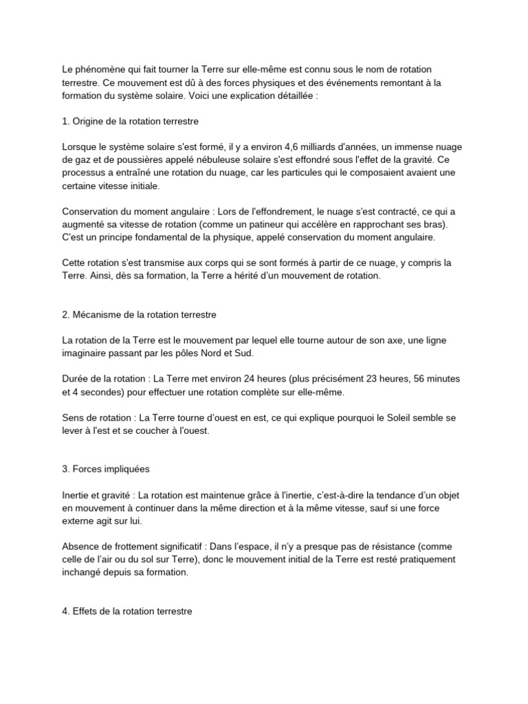 La Rotation de la Terre : Mécanismes et Effets | PDF | Rotation | Terre