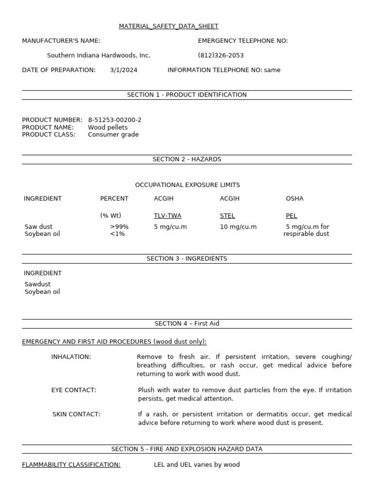 Msds - SIH Wood Pellets FULL | PDF | Working Conditions | Labor Relations