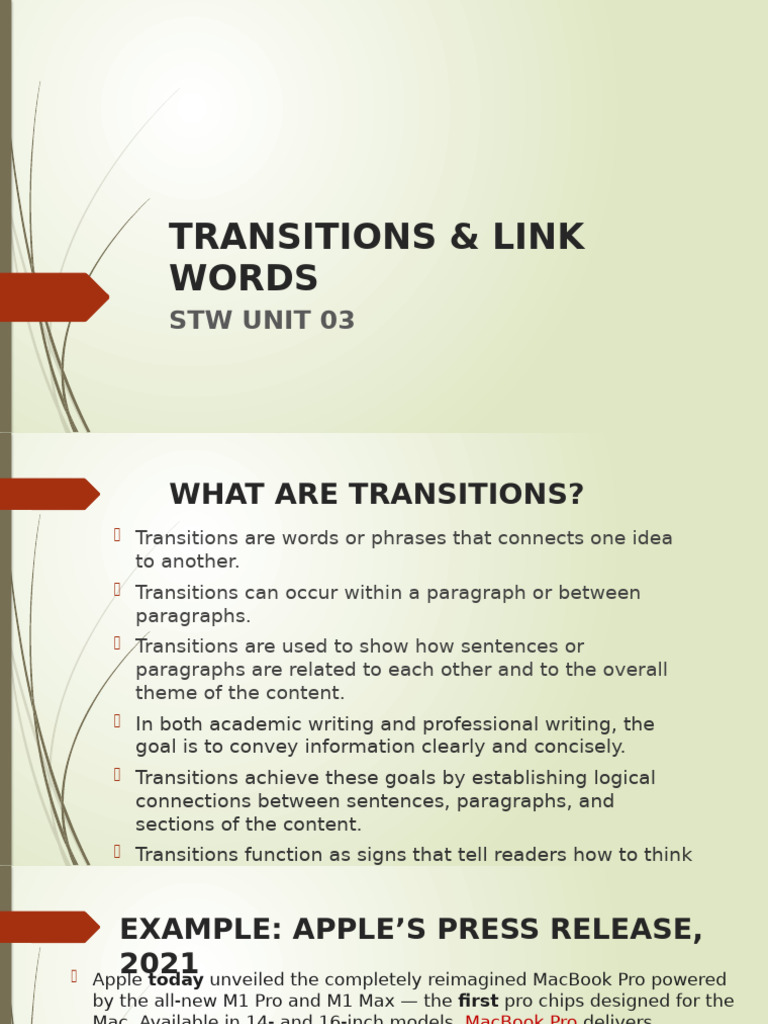 STW - 3 - 2 - Transitions & Link Words | PDF | Apple Inc. | Apple Inc. Hardware