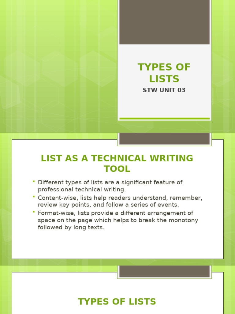 STW - 3 - 4 - Types of Lists | PDF | Sentence (Linguistics) | Comma