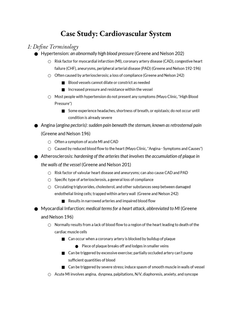 Case Study - Cardiovascular System | PDF | Coronary Artery Disease ...