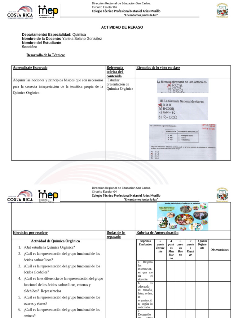 Actividad de Recuperaci N 1 Duod Cimo Qu Mica | PDF | Química Orgánica | Química