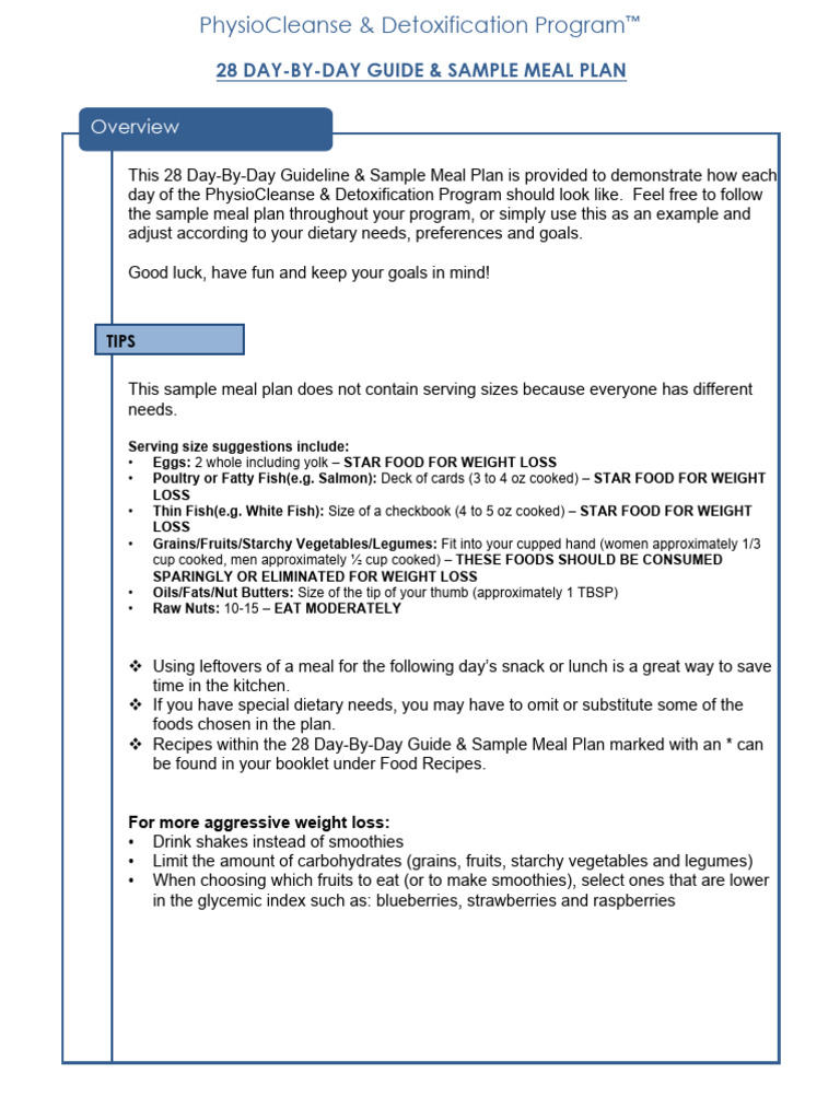 REVISED - 28 Day by Day Guide & Sample Meal Plan | PDF | Foods | Lunch