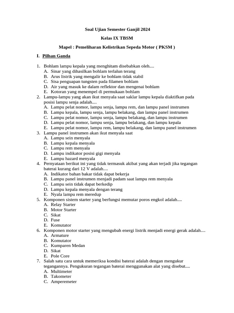 Soal Ujian Semester Ganjil 2024 Kls IX TBSM | PDF