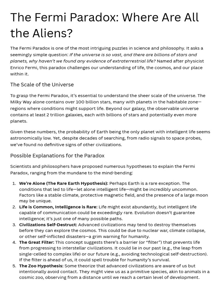 The Fermi Paradox Where Are All The Aliens | PDF | Extraterrestrial ...