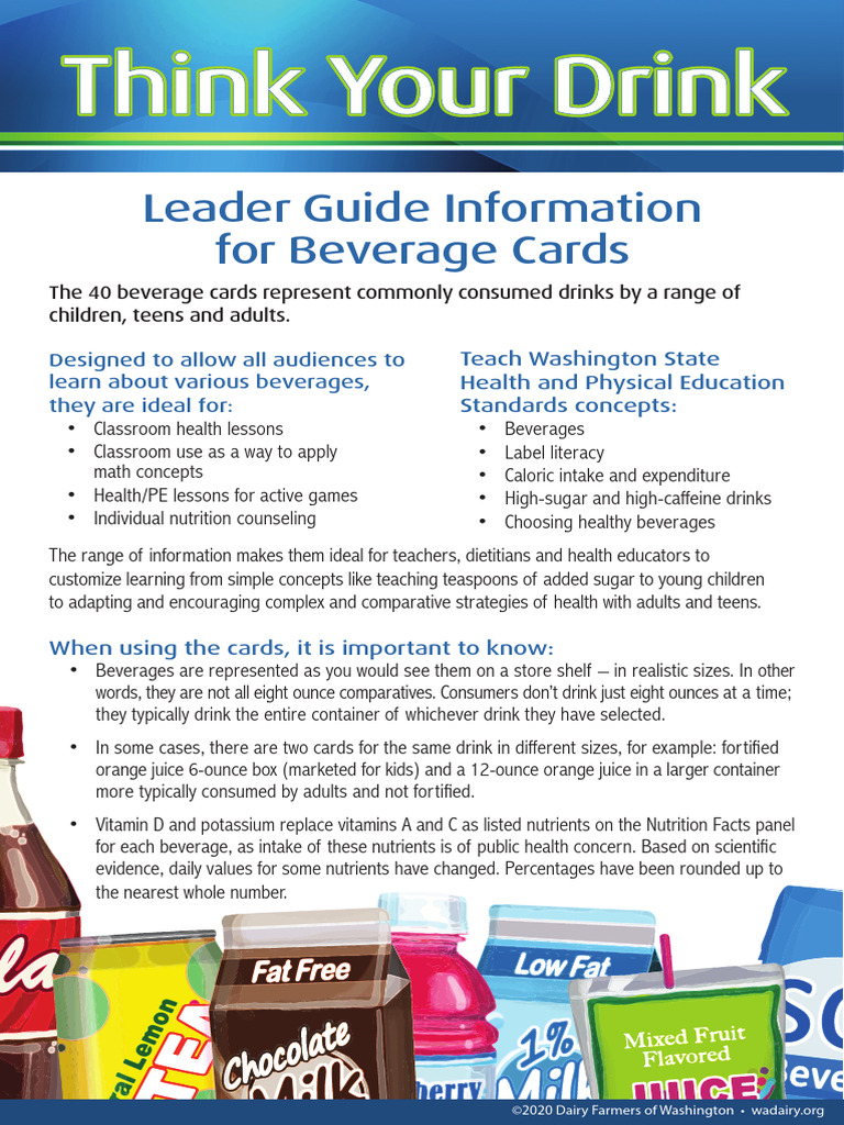 Think Your Drink Beverage Cards | PDF | Nutrition Facts Label | Fat