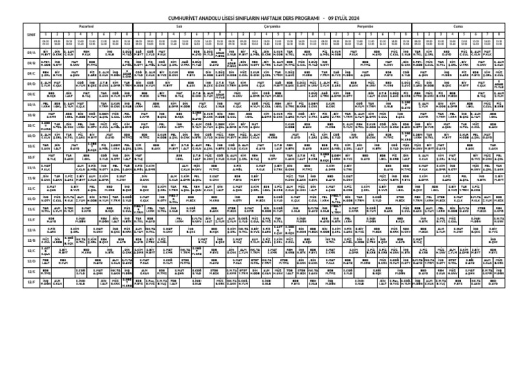Siniflarin Ders Programi - 9 Eylül 2024 | PDF