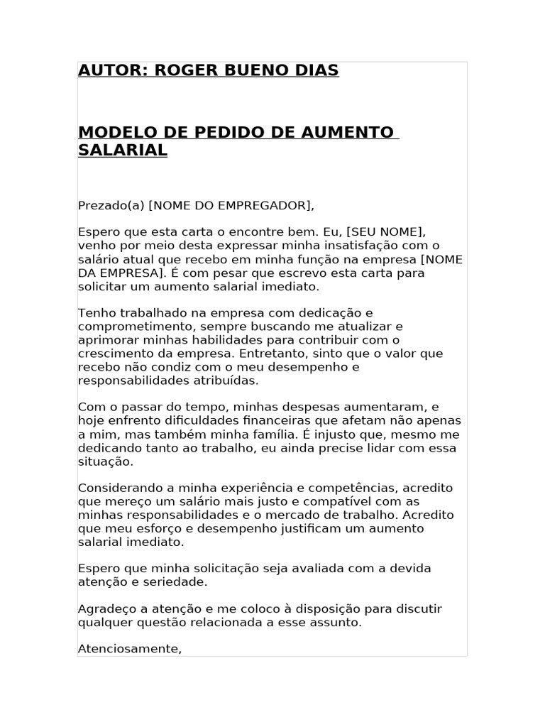 Modelo de Pedido de Aumento Salarial | PDF