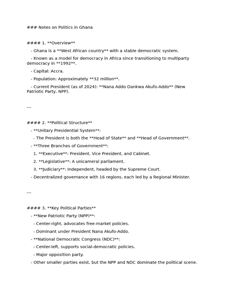 Politics in Ghana: Structure & Issues | PDF | Government | Political ...