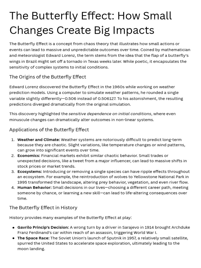 The Butterfly Effect How Small Changes Create Big Impacts | PDF | Chaos ...