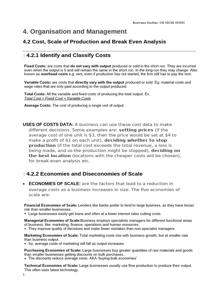 4 2 Costs Scale of Production and Break Even Analysis | PDF | Economies ...