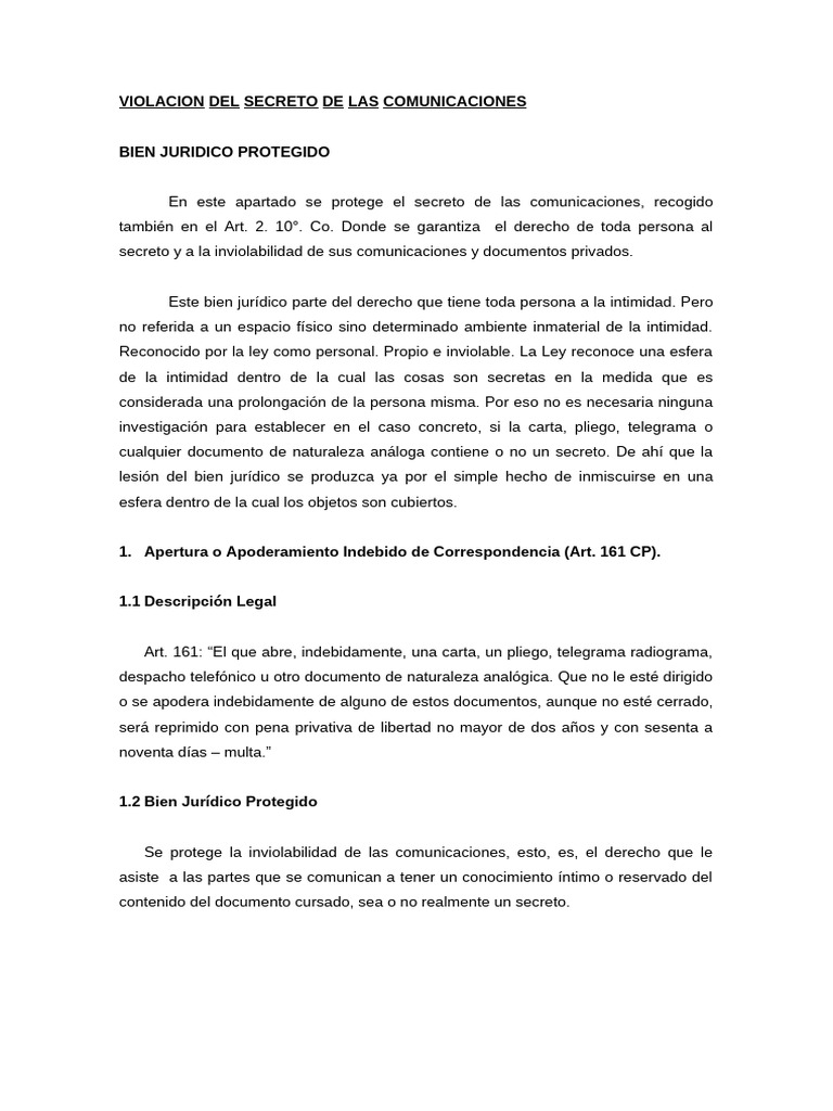 Violacion de Comunicaciones | PDF | Castigos | Intención (Derecho Penal)