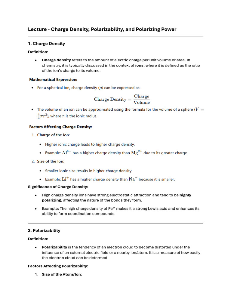 Charge Density and Polarizing Power Explained | PDF | Ion | Ionic Bonding