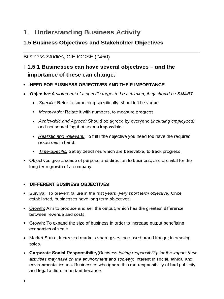 1 5 Business Objectives and Stakeholder Objectives | PDF | Employment | Taxes