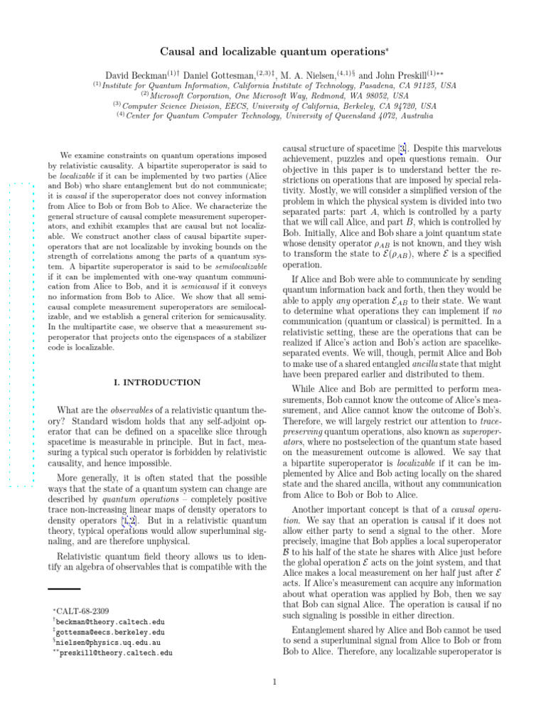 Causal and Localizable Quantum Operations | PDF | Quantum Entanglement | Physics