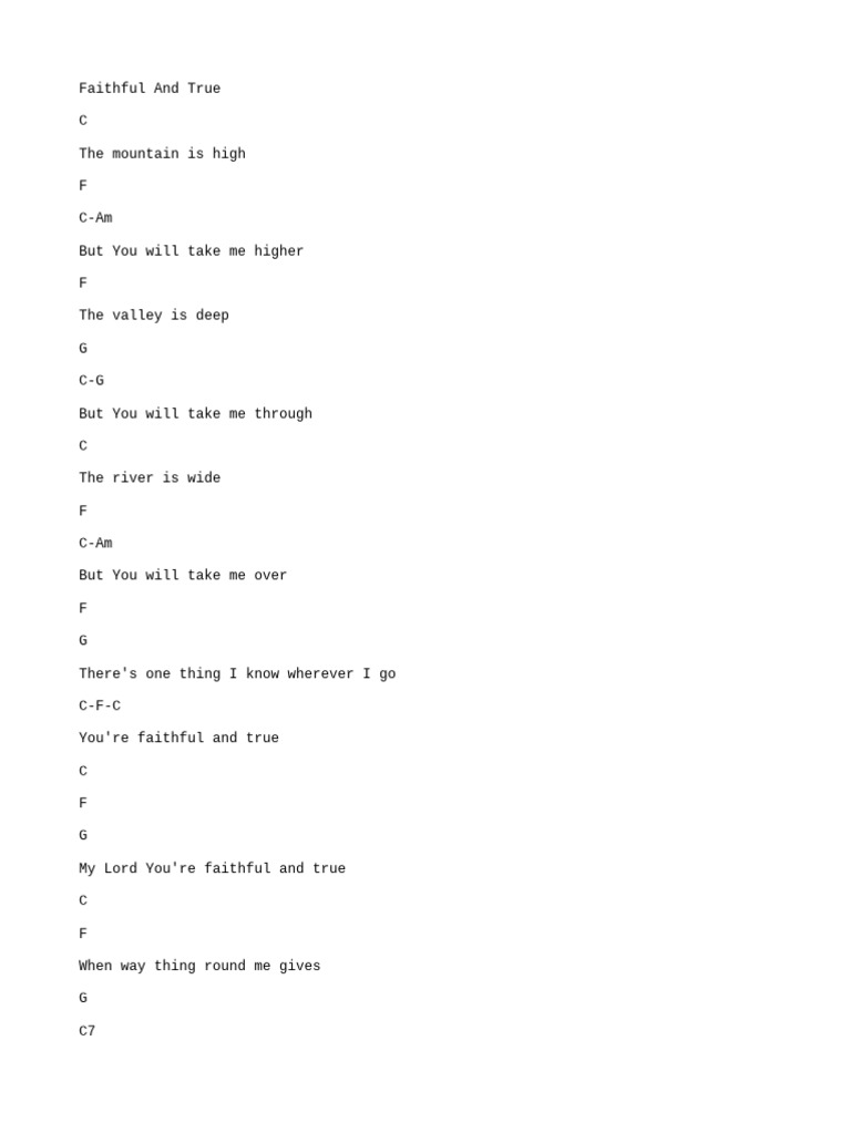 Faithful and True Lyrics and Chords | PDF