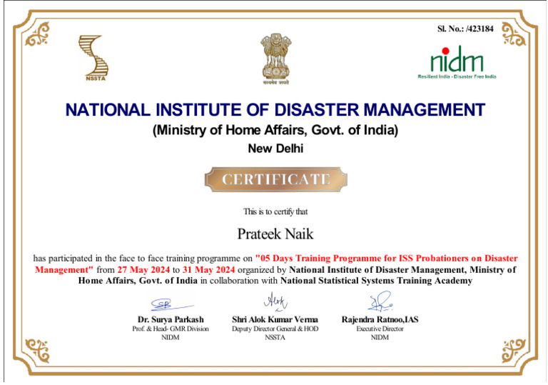 National Institute of Disaster Management: (Ministry of Home Affairs ...