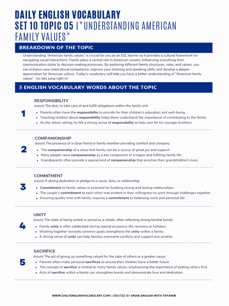 Set 10 Topic 05: - "Understanding American Family Values" | PDF ...