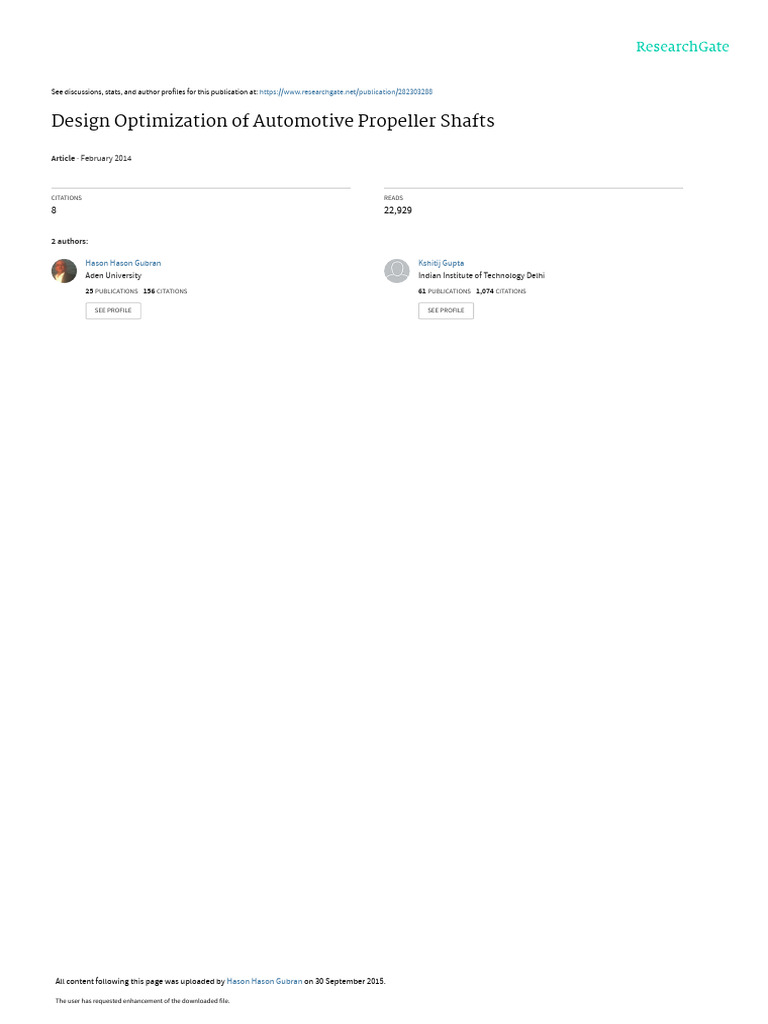 Design Optimization of Automotive Propeller Shafts | PDF | Applied Mathematics | Physics