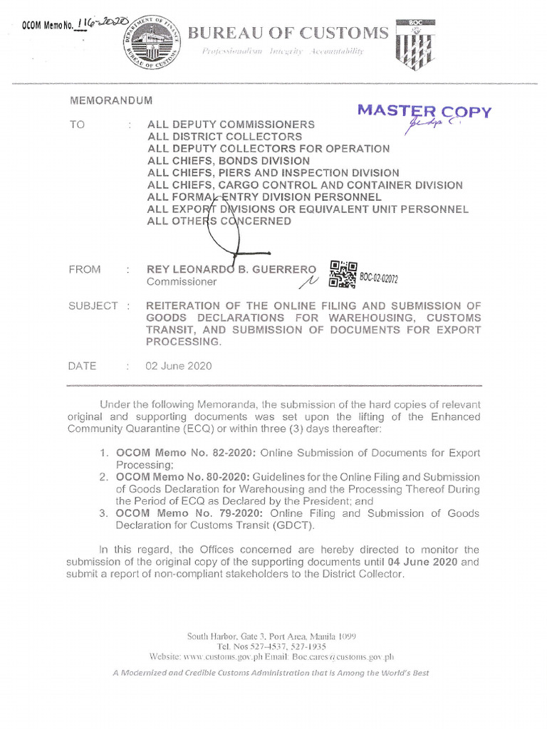 OCOM Memo 116-2020 | PDF