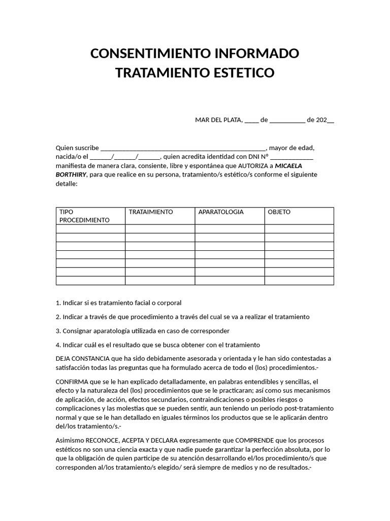 Consentimiento Estético Mar del Plata | PDF | Consentimiento informado ...