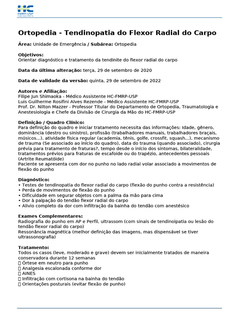 Tendinopatia do Flexor Radial do Carpo | PDF | Cirurgia ortopédica ...