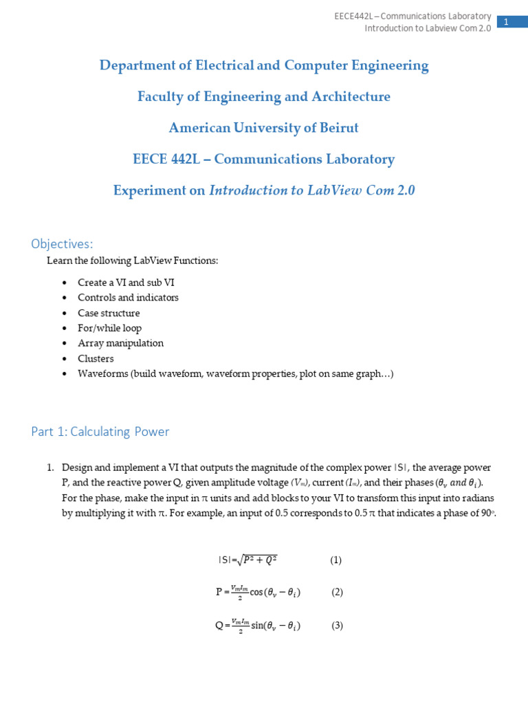SP20-21-Introduction To LabView Com | PDF | Control Flow | Amplitude