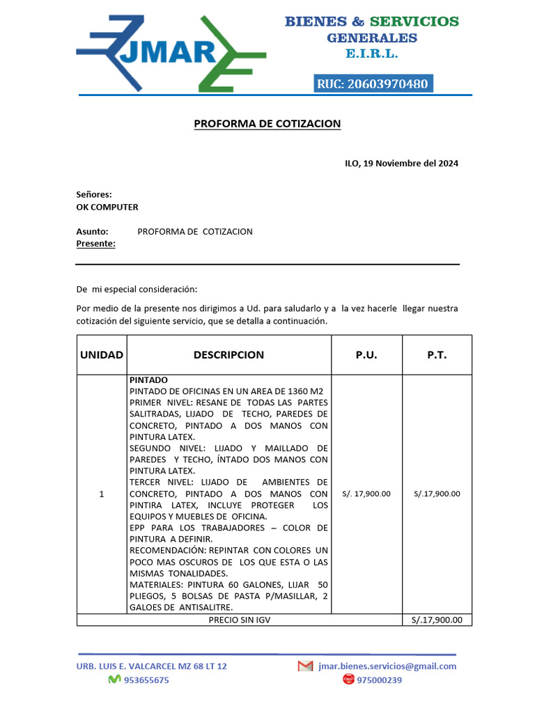 Proforma de Cotizacion Jmar Ok Computer | PDF