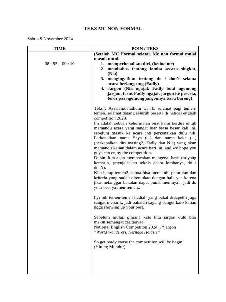 Teks MC Non-Formal untuk Acara NEC | PDF