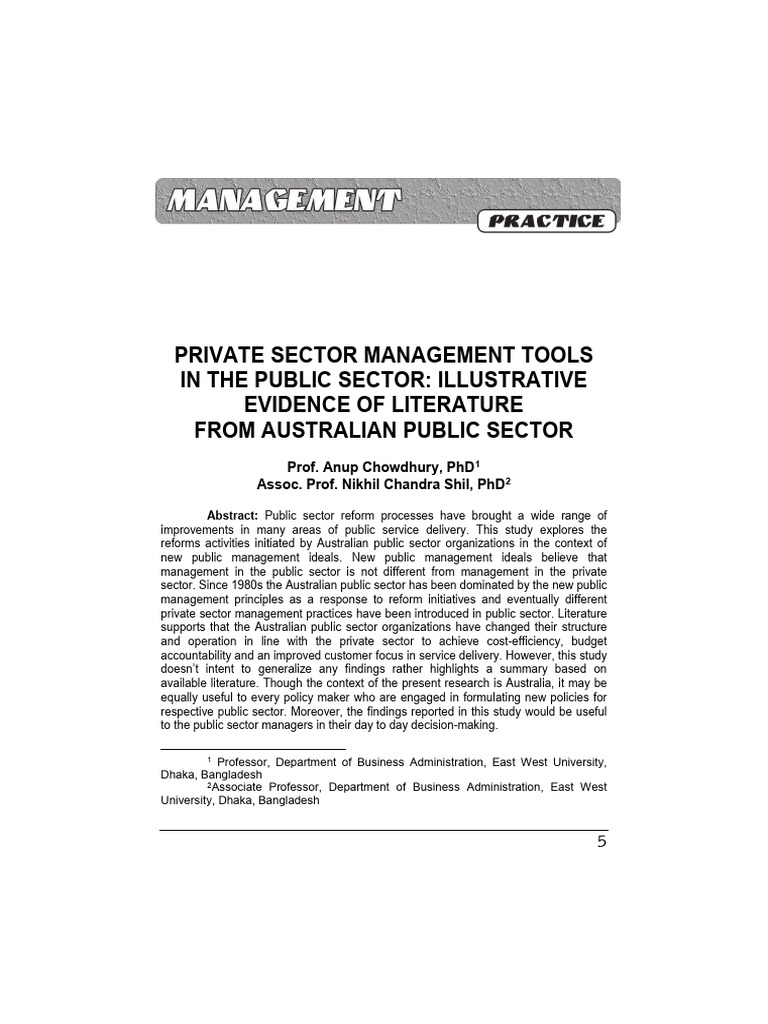 Private Sector Management Tools in The Public Sector: Illustrative ...
