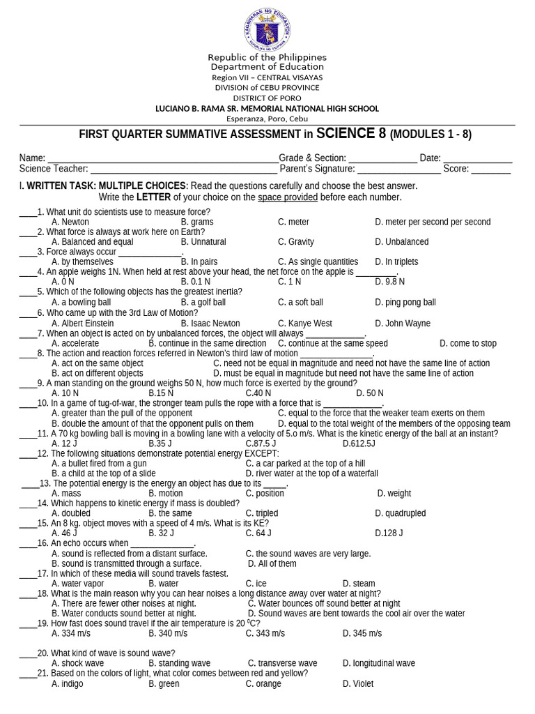 1st q Science 8 Review | PDF | Waves | Sound