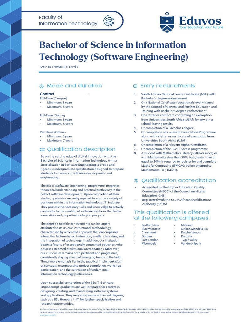 2024 Factsheet Bachelor of Science in Information Technology (Software Engineering) | PDF ...
