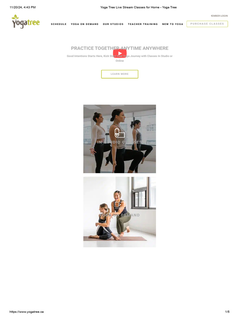 Yoga Tree Live Stream Classes For Home - Yoga Tree | PDF