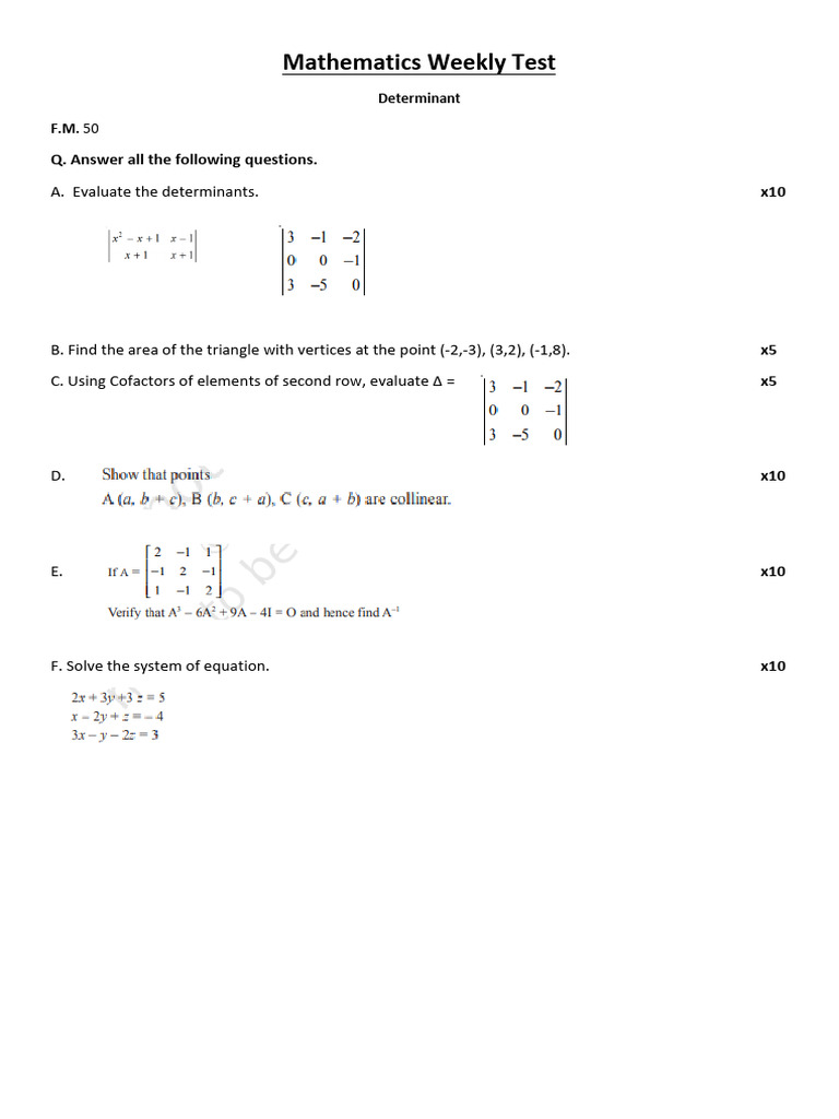Mathematics Weekly Test | PDF