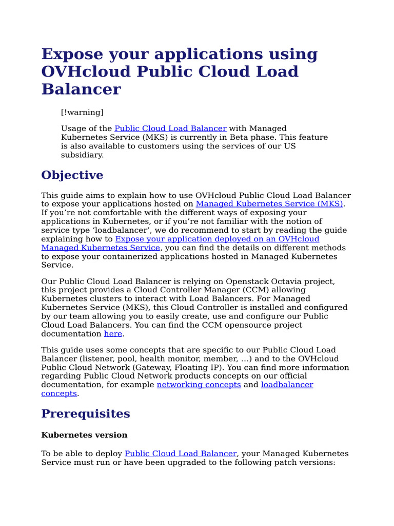 Guide - Expose Your Applications Using OVHcloud Public Cloud Load Balancer v1 | PDF | Ip Address ...