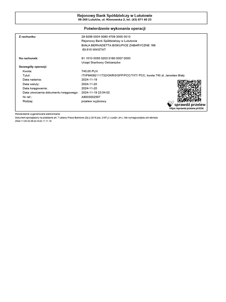 Rejonowy Bank Spółdzielczy W Lututowie: 98-360 Lututów, Ul. Klonowska 2, Tel. (43) 871 40 23 | PDF