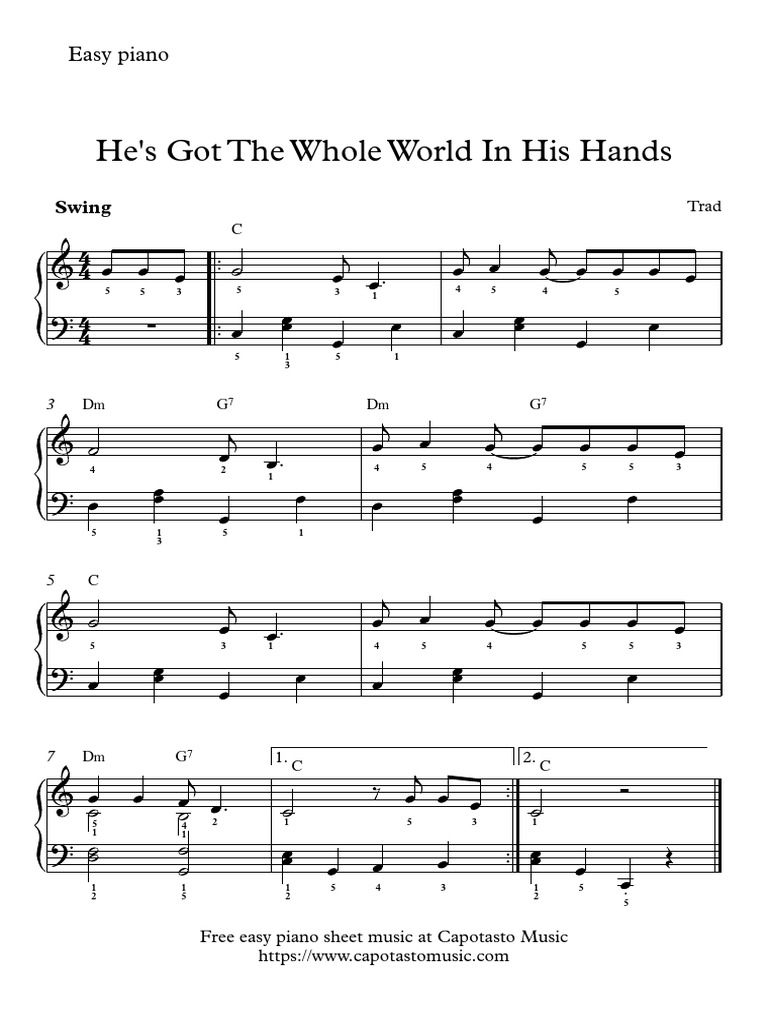 He's Got The Whole World in His Hands Easy Piano Sheet Music | PDF