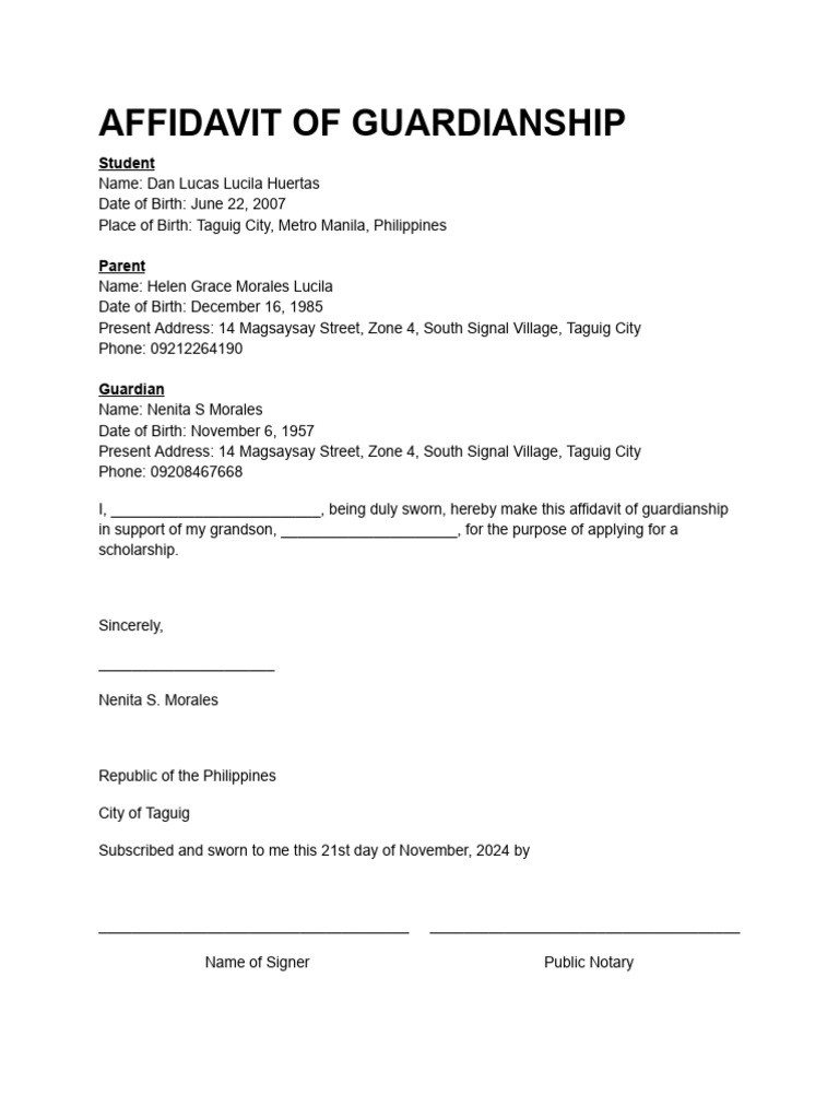 Affidavit of Guardianship | PDF | Wellness